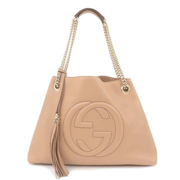 Gucci | Bags | Gucci Soho Interlocking Leather Chain Shoulder Bag Beige ...